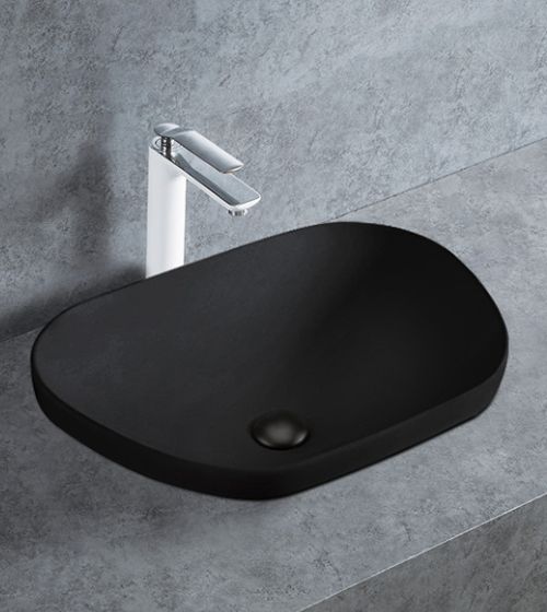 Matt Black Ceramic Semi Counter/Table Mounted Wash Basin - Aquant India