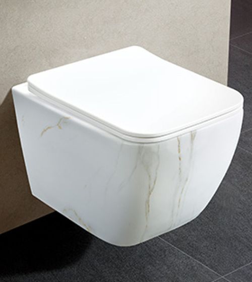 Marquina Glossy Finish Rimless WallHung WC with UF Slim Seat Cover - Aquant