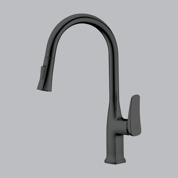 Graphite Grey Brass Pull-Out Table-Mounted Sink Mixer - Aquant