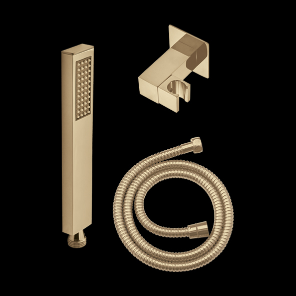 Brushed Gold Hand Shower Set with1.5mtr Flexible Hose & Swivel Hook ...
