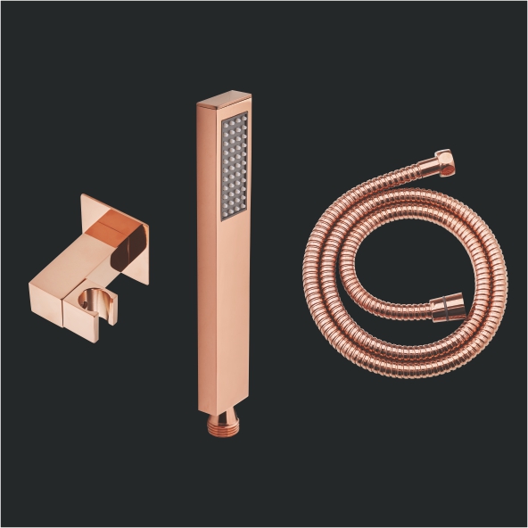 Rose Gold Hand Shower Set with1.5mtr Flexible Hose & Swivel Hook - Aquant
