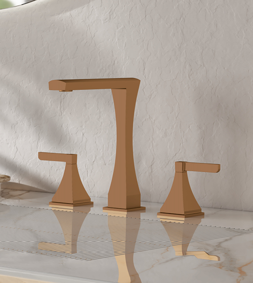 Three Hole Brass Table Mounted Basin Mixer - Brushed Rose Gold Finish